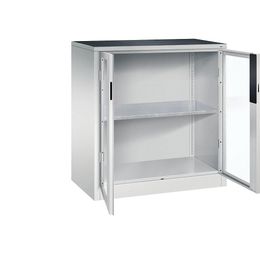 C+P Sichtfenster-Flügeltürschrank, HxBxT 1000 x 930 x 500 mm, 1 Fachboden, lichtgrau / lichtgrau