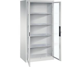 C+P Sichtfenster-Flügeltürschrank, HxBxT 1950 x 930 x 600 mm, 4 Fachböden, lichtgrau / lichtgrau