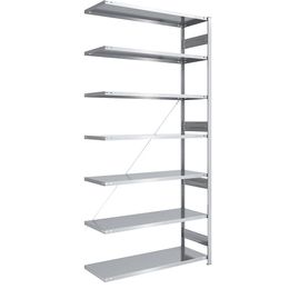 eurokraft pro Schwerlast-Steckregal, verzinkt, Regalhöhe 3000 mm, Anbauregal, BxT 1300 x 600 mm