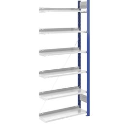 hofe Ordner-Steckregal, einseitig, Höhe 2000 mm, BxT 750 x 300 mm, Anbauregal, blau / grau