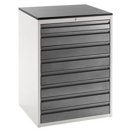 Rau Schubladenschrank mit Teleskopführungen, Höhe 1030 mm, Schubladen 1 x 90, 7 x 120 mm, lichtgRau / anthrazit, Breite 770 mm