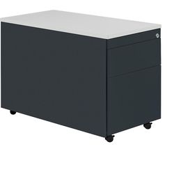 Mauser Schubladencontainer mit Rollen, HxT 579 x 800 mm, Kunststoffplatte, 1 Materialschub, 1 Hängeregistratur, anthrazitgrau / anthrazitgrau / lichtgrau