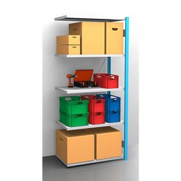 eurokraft pro Fachboden-Steckregal, blau / verzinkt, Regalhöhe 2350 mm, Fachbodenbreite 965 mm, Anbauregal, Fachbodentiefe 650 mm