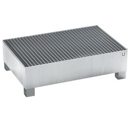 eurokraft basic Stahl-Auffangwanne für 200-l-Fässer, LxBxH 1200 x 800 x 360 mm, mit Zulassung, feuerverzinkt, mit Gitterrost