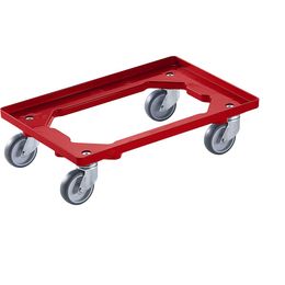 eurokraft basic Profi-Fahrgestell, 600 x 400 mm, 4 Lenkrollen mit Gummibandage, rot, ab 20 Stk