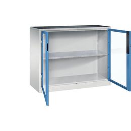 C+P Sichtfenster-Flügeltürschrank, HxBxT 1000 x 1200 x 500 mm, 1 Fachboden, lichtgrau / lichtblau