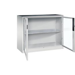 C+P Sichtfenster-Flügeltürschrank, HxBxT 1000 x 1200 x 500 mm, 1 Fachboden, lichtgrau / lichtgrau