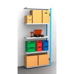 eurokraft pro Fachboden-Steckregal, blau / verzinkt, Regalhöhe 2350 mm, Fachbodenbreite 965 mm, Anbauregal, Fachbodentiefe 350 mm