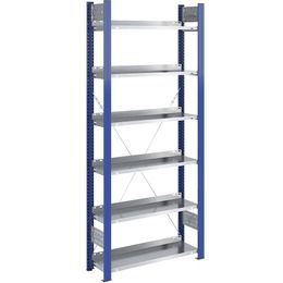 hofe Ordner-Steckregal, einseitig, Höhe 2000 mm, BxT 750 x 300 mm, Grundregal, blau / verzinkt