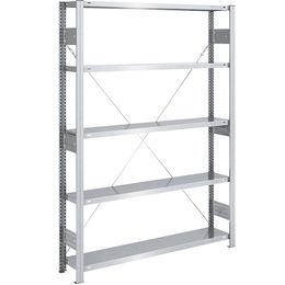 eurokraft pro Schwerlast-Steckregal, verzinkt, Regalhöhe 2000 mm, Grundregal, BxT 1300 x 300 mm