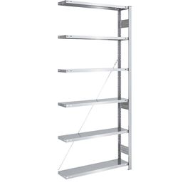 eurokraft pro Schwerlast-Steckregal, verzinkt, Regalhöhe 2500 mm, Anbauregal, BxT 1000 x 300 mm