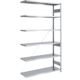 eurokraft pro Schwerlast-Steckregal, verzinkt, Regalhöhe 2500 mm, Anbauregal, BxT 1300 x 500 mm
