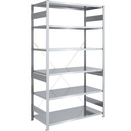 eurokraft pro Schwerlast-Steckregal, verzinkt, Regalhöhe 2500 mm, Grundregal, BxT 1300 x 800 mm