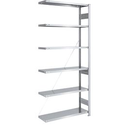 eurokraft pro Schwerlast-Steckregal, verzinkt, Regalhöhe 2500 mm, Anbauregal, BxT 1000 x 400 mm