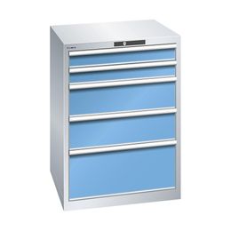 LISTA Schubladenschrank, 5 Schubladen, BxTxH 717 x 725 x 1000 mm, lichtgrau / lichtblau