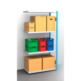 eurokraft pro Fachboden-Steckregal, blau / verzinkt, Regalhöhe 2000 mm, Fachbodenbreite 965 mm, Anbauregal, Fachbodentiefe 550 mm