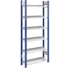 hofe Ordner-Steckregal, einseitig, Höhe 2000 mm, BxT 750 x 300 mm, Grundregal, blau / grau