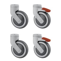 tente Kunststoffrolle, Set-Angebot, 2 Lenkrollen mit Doppelstopp und 2 Lenkrollen, Rückenloch, Rad-Ø x Breite 125 x 32 mm