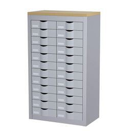 PAPERFLOW Sortierstation, mit Schubladen, 2 Reihen, 24 Schubladen, alufarben