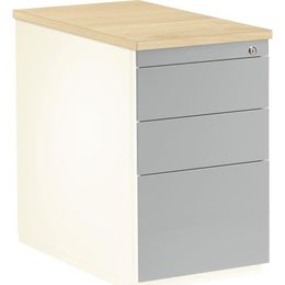 Mauser Schubladencontainer, HxT 720 x 800 mm, 2 Materialschübe, 1 Hängeregistratur, reinweiß / weißaluminium / Ahorn