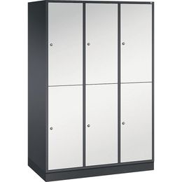 C+P Doppelstock-Spind Intro, 3 Abteile, schwarzgrau / lichtgrau, BxT 1220 x 600 mm