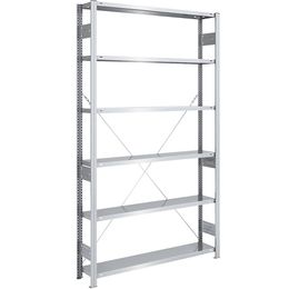 eurokraft pro Schwerlast-Steckregal, verzinkt, Regalhöhe 2500 mm, Grundregal, BxT 1300 x 300 mm