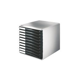 Leitz Ablagebox, Post- und Formular-Set, Gehäuse grau, Schubladen schwarz, 10 Schubladen