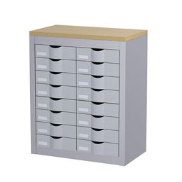 PAPERFLOW Sortierstation, mit Schubladen, 2 Reihen, 16 Schubladen, alufarben