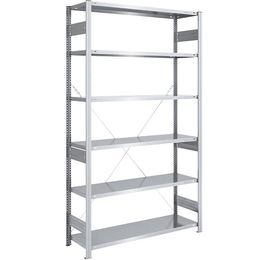 eurokraft pro Schwerlast-Steckregal, verzinkt, Regalhöhe 2500 mm, Grundregal, BxT 1300 x 500 mm