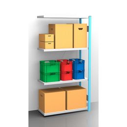 eurokraft pro Fachboden-Steckregal, blau / verzinkt, Regalhöhe 2000 mm, Fachbodenbreite 965 mm, Anbauregal, Fachbodentiefe 450 mm