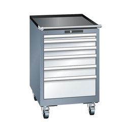 LISTA Schubladenschrank, Breite 564 mm, fahrbar, 6 Schubladen, HxT 890 x 572 mm, grau metallic / lichtgrau