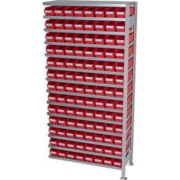 STEMO Steckregal mit Regalkästen, Regalhöhe 2100 mm, Anbauregal, Tiefe 400 mm, 104 Kästen rot
