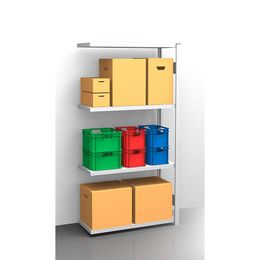 eurokraft pro Fachboden-Steckregal, verzinkt, einseitig, Regalhöhe 2000 mm, Fachbodenbreite 965 mm, Anbauregal, Fachbodentiefe 450 mm