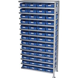 STEMO Steckregal mit Regalkästen, Regalhöhe 2100 mm, Anbauregal, Tiefe 300 mm, 52 Kästen blau