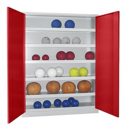 Pavoy Ball-Flügeltürschrank, Höhe 1950 mm, mit Vollblech-Türen, Breite 1500 mm, grau / rot