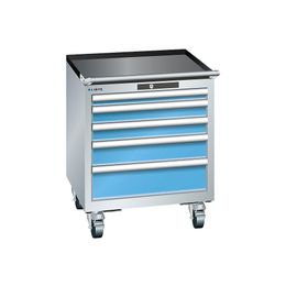 LISTA Schubladenschrank, Breite 564 mm, fahrbar, 5 Schubladen, HxT 723 x 572 mm, lichtgrau / lichtblau