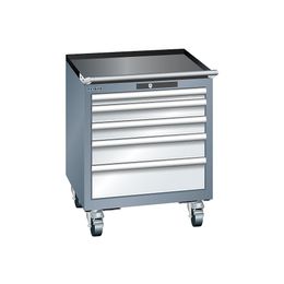 LISTA Schubladenschrank, Breite 564 mm, fahrbar, 5 Schubladen, HxT 723 x 572 mm, grau metallic / lichtgrau