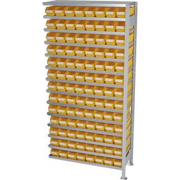 STEMO Steckregal mit Regalkästen, Regalhöhe 2100 mm, Anbauregal, Tiefe 300 mm, 104 Kästen gelb