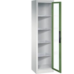 C+P Sichtfenster-Flügeltürschrank, HxBxT 1950 x 502 x 400 mm, 4 Fachböden, lichtgrau / resedagrün