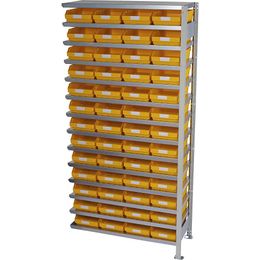 STEMO Steckregal mit Regalkästen, Regalhöhe 2100 mm, Anbauregal, Tiefe 500 mm, 52 Kästen gelb
