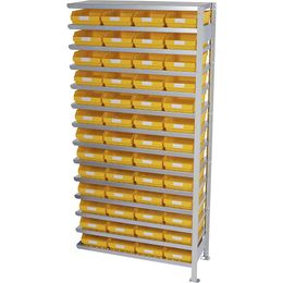 STEMO Steckregal mit Regalkästen, Regalhöhe 2100 mm, Anbauregal, Tiefe 300 mm, 52 Kästen gelb