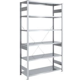 eurokraft pro Schwerlast-Steckregal, verzinkt, Regalhöhe 2500 mm, Grundregal, BxT 1300 x 600 mm