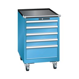 LISTA Schubladenschrank, Breite 564 mm, fahrbar, 5 Schubladen, HxT 890 x 572 mm, lichtblau