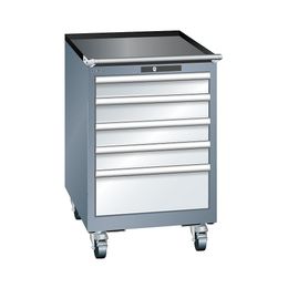 LISTA Schubladenschrank, Breite 564 mm, fahrbar, 5 Schubladen, HxT 890 x 572 mm, grau metallic / lichtgrau