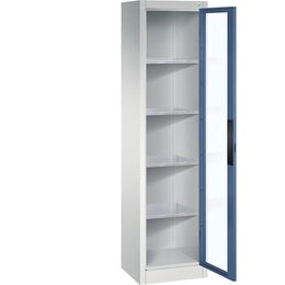 C+P Sichtfenster-Flügeltürschrank, HxBxT 1950 x 502 x 400 mm, 4 Fachböden, lichtgrau / fernblau