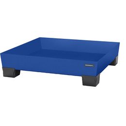 eurokraft pro Stahl-Auffangwanne mit Kunststoff-Füßen, LxBxH 1240 x 1210 x 295 mm, blau, ohne Gitterrost