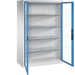 C+P Sichtfenster-Flügeltürschrank, HxBxT 1950 x 1200 x 600 mm, 4 Fachböden, lichtgrau / lichtblau