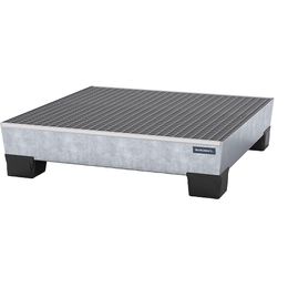 eurokraft pro Stahl-Auffangwanne mit Kunststoff-Füßen, LxBxH 1240 x 1210 x 295 mm, feuerverzinkt, mit Gitterrost