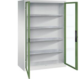 C+P Sichtfenster-Flügeltürschrank, HxBxT 1950 x 1200 x 600 mm, 4 Fachböden, lichtgrau / resedagrün