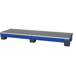 eurokraft pro Stahl-Auffangwanne mit Kunststoff-Füßen, LxBxH 2470 x 815 x 255 mm, blau, mit Gitterrost